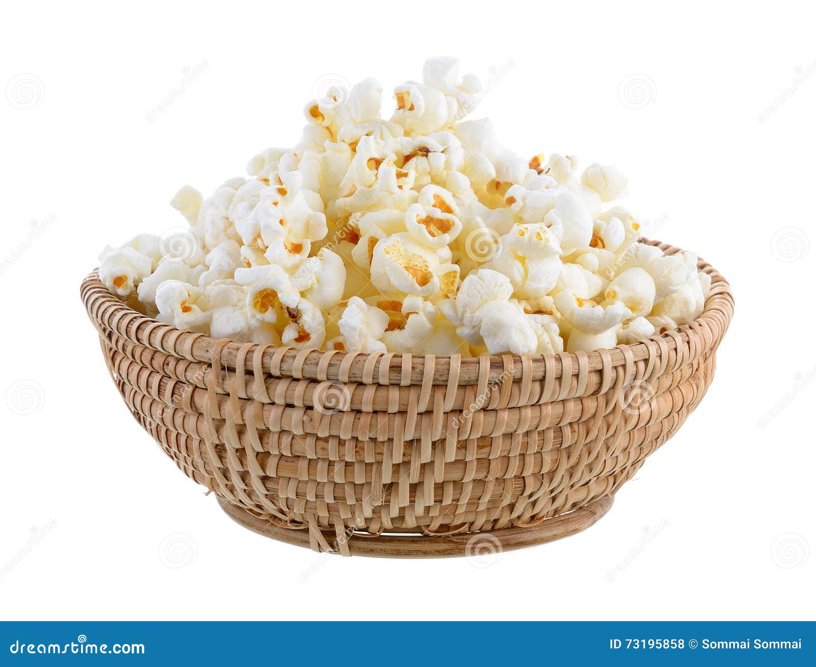 Popcorn in basket isolated stock photo. Image of background - 73195858