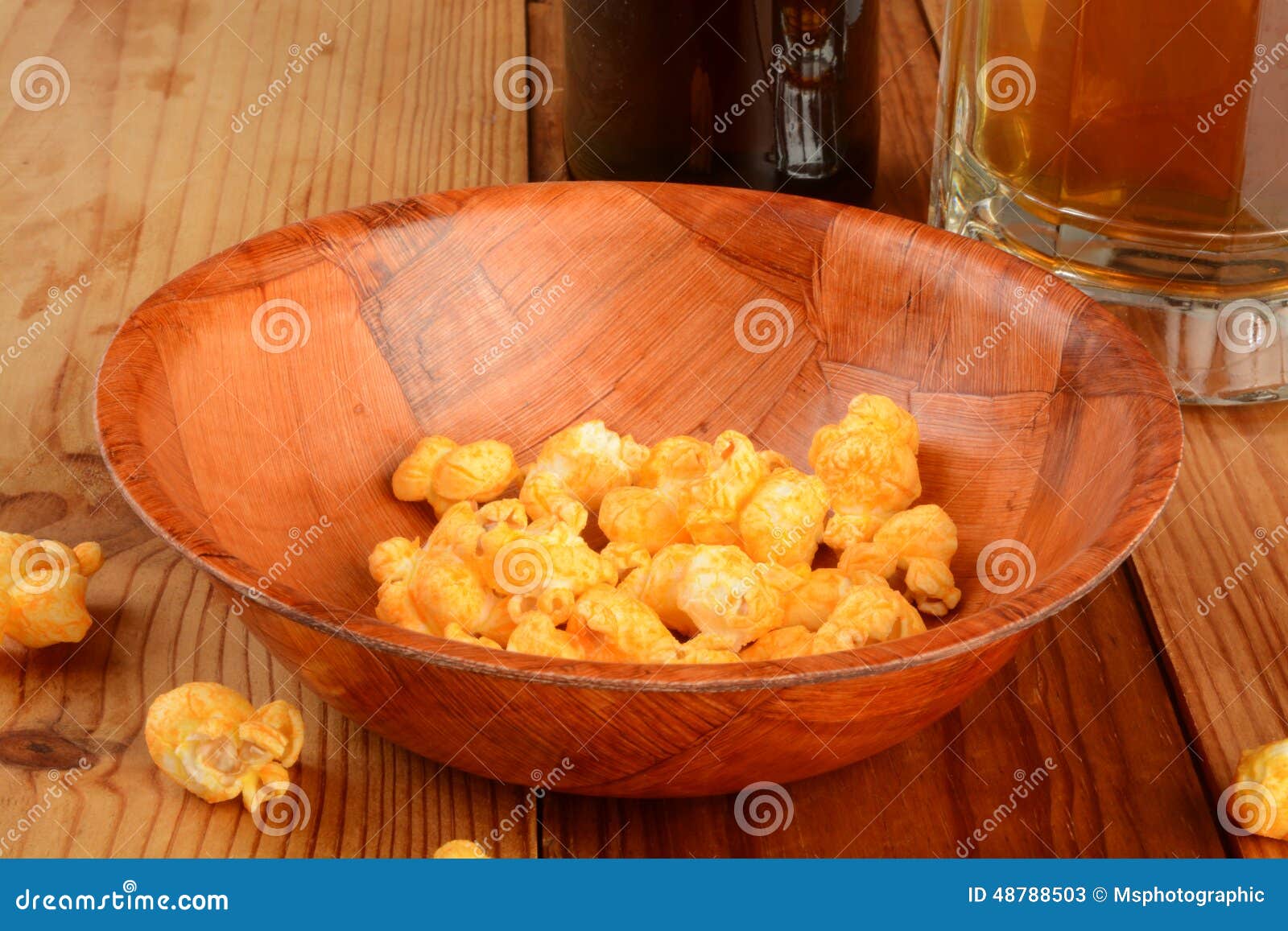 Popcorn and beer stock image. Image of bottls, wooden - 48788503