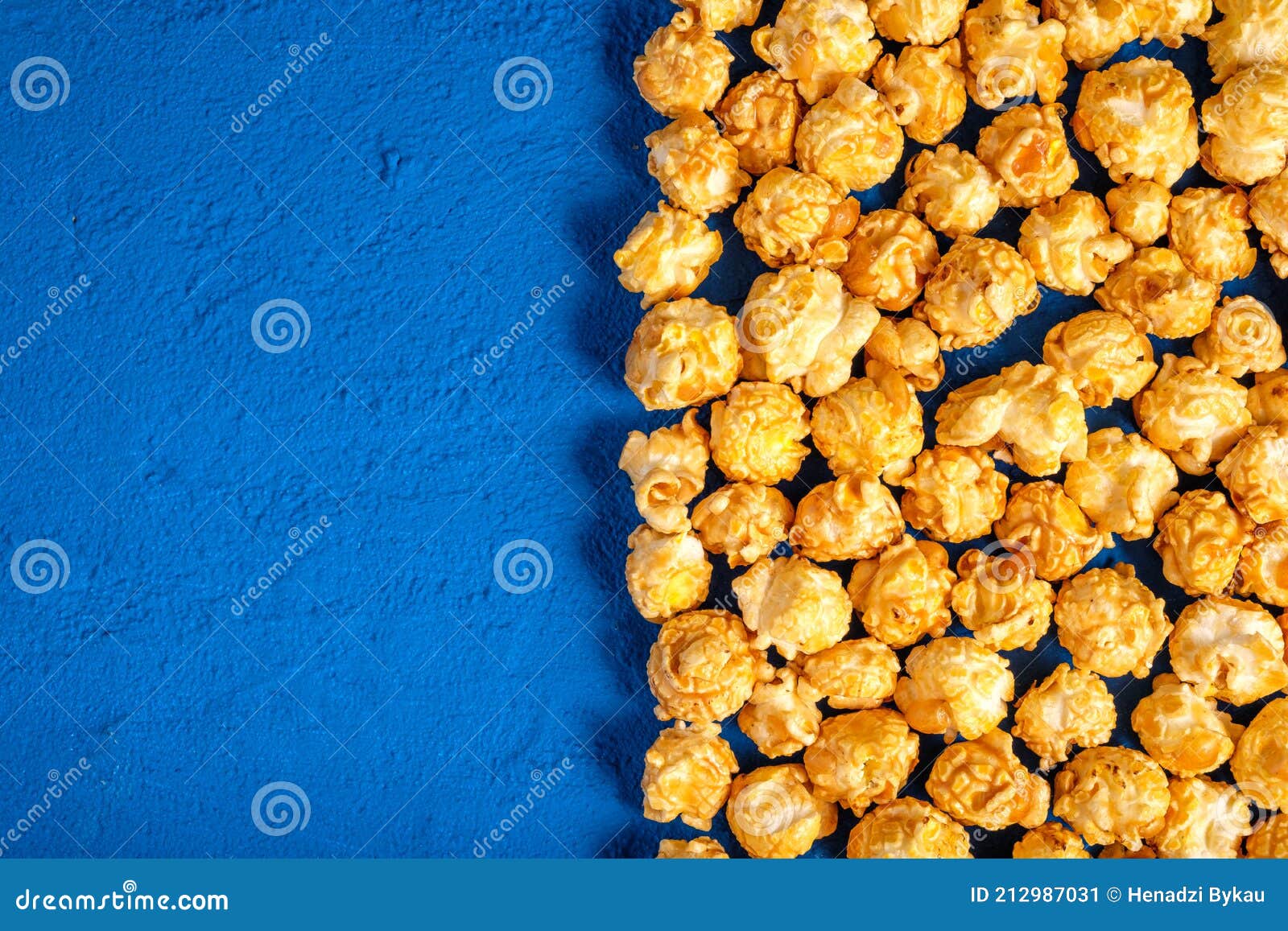 Popcorn on a Blue Background Stock Image - Image of view, crispy: 212987031