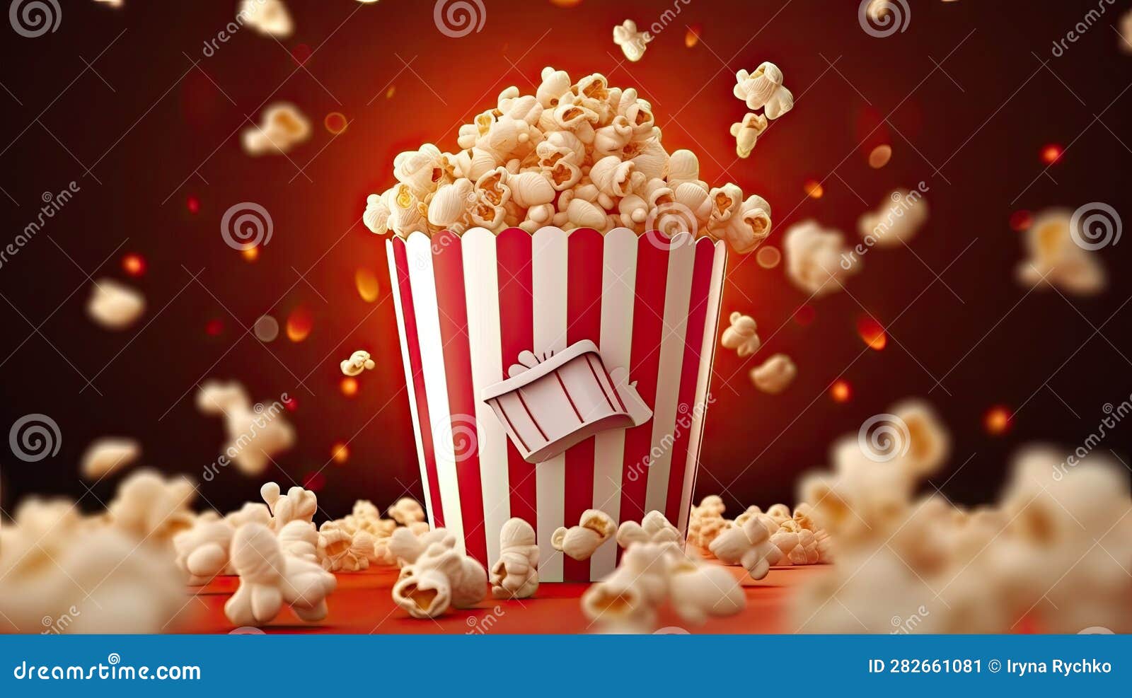 Popcorn Box with Flying Popcorn, AI Generated Stock Illustration ...