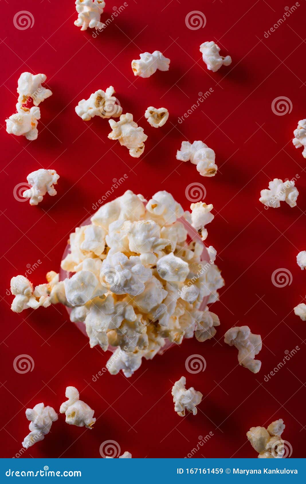 Popcorn on a Bright Red Background Top View Stock Image - Image of ...