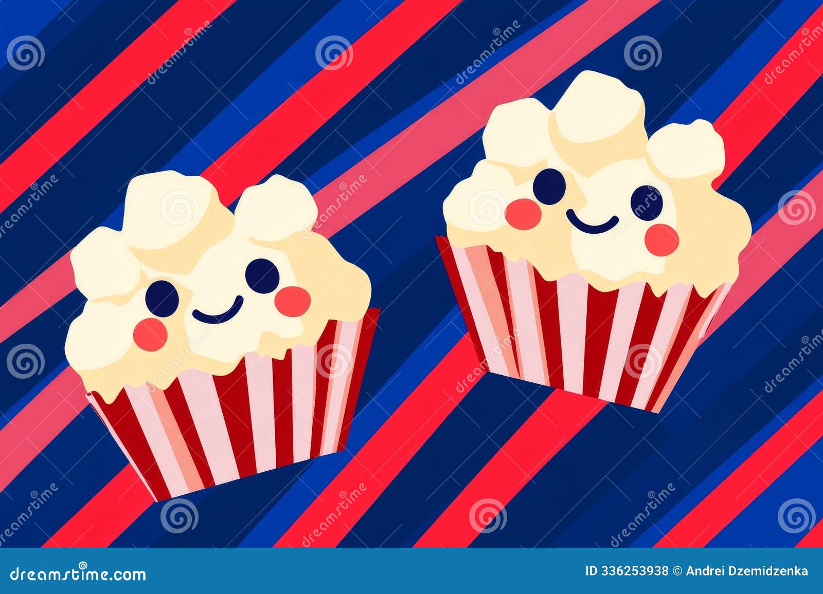 Popcorn Buckets in Cartoon Style, One Full, One Empty. Stock Photo ...