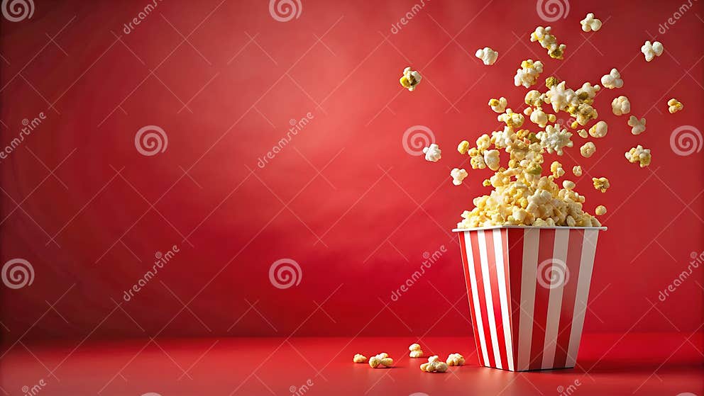 Popcorn Bursting on a Red Banner Background with Copy Space for Text ...