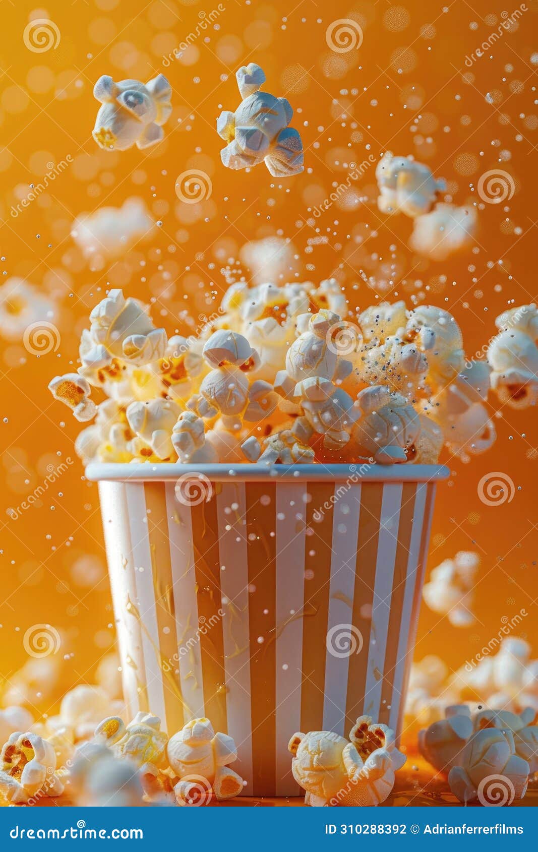 Popcorn Bursting from a Striped Container on an Orange Backdrop. Stock ...