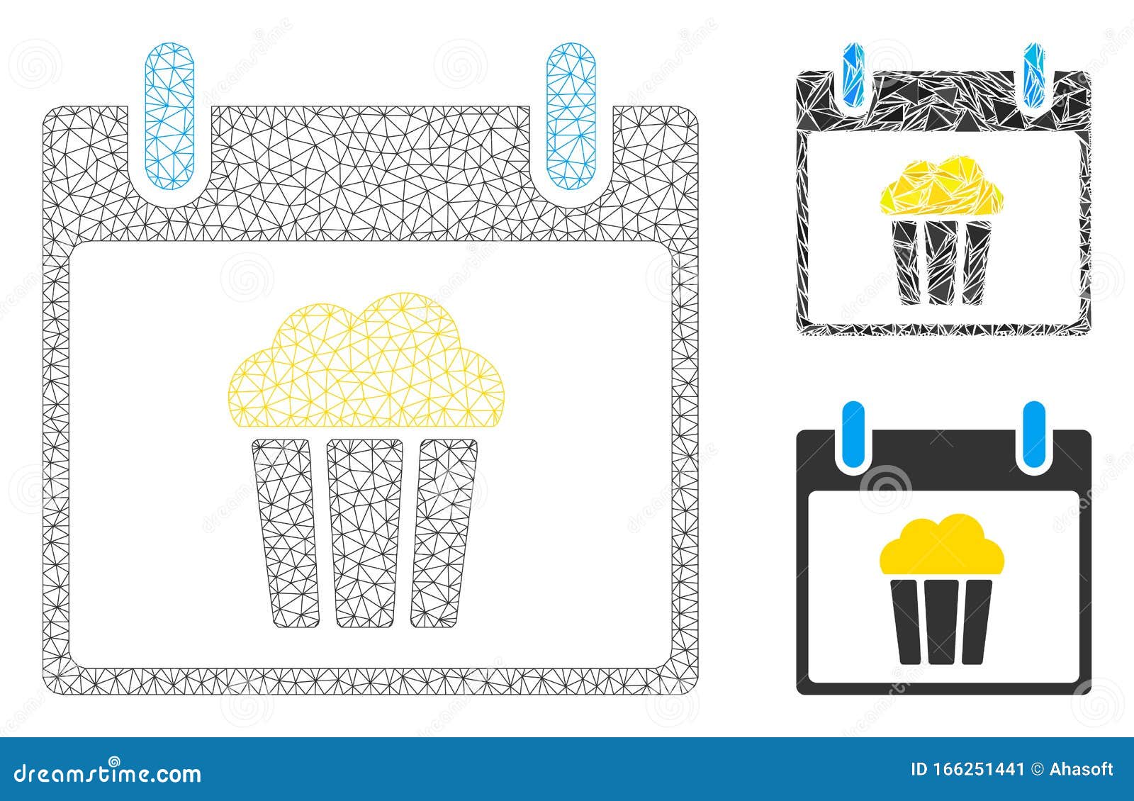 Popcorn Calendar Day Vector Mesh 2D Model and Triangle Mosaic Icon ...