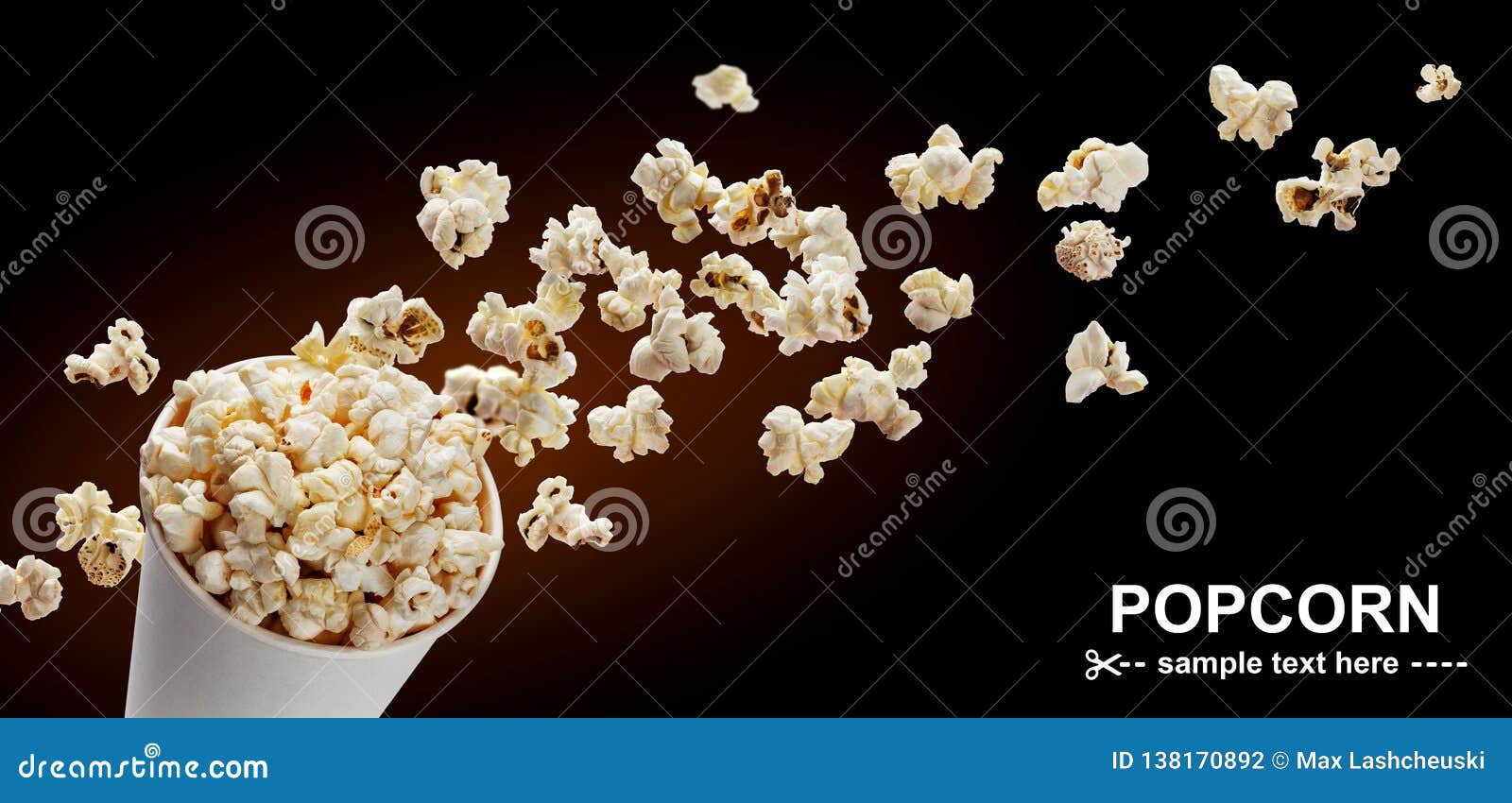 Popcorn in cardboard box stock photo. Image of package - 138170892