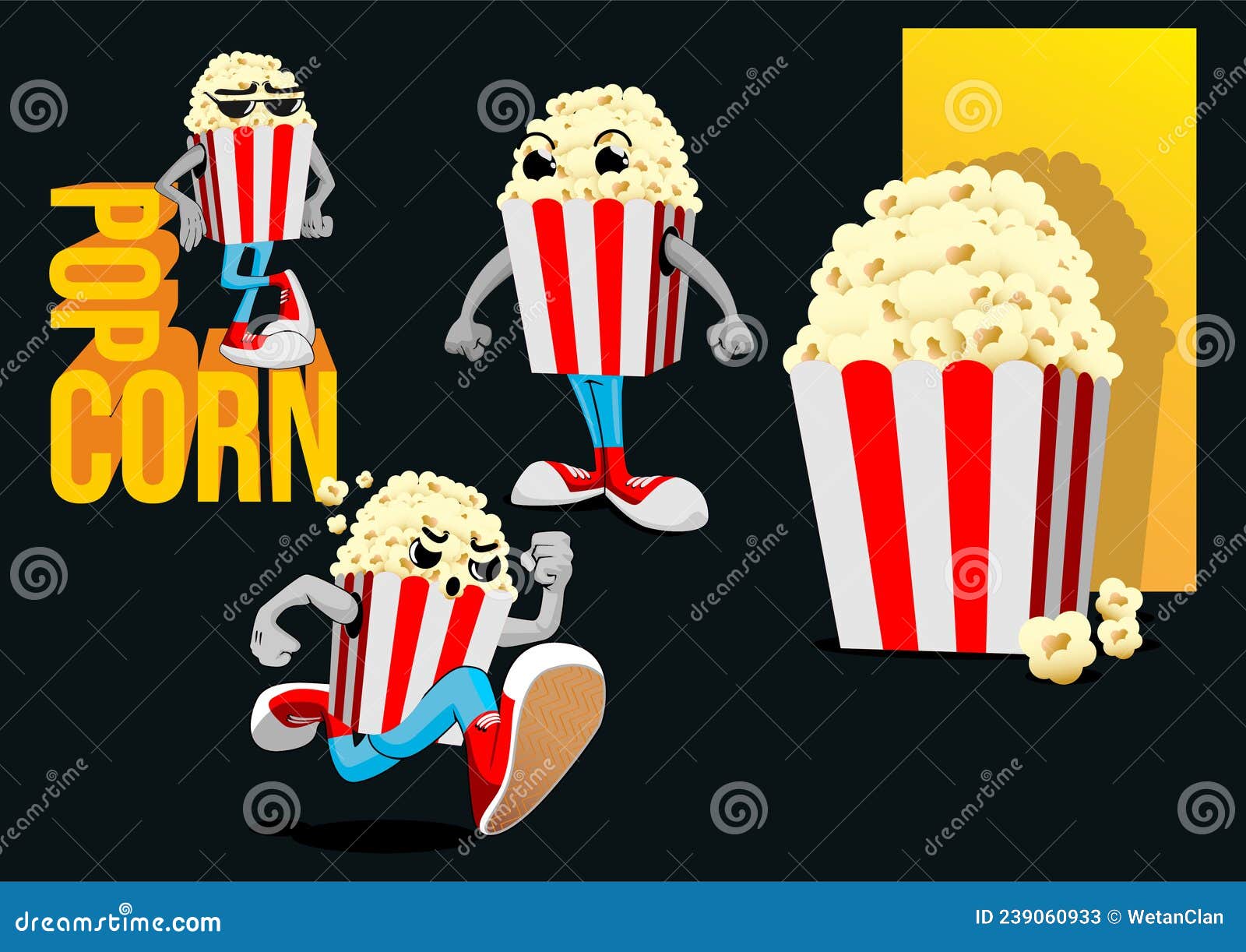 Popcorn Cartoon Character and Illustration Isolated Stock Vector ...
