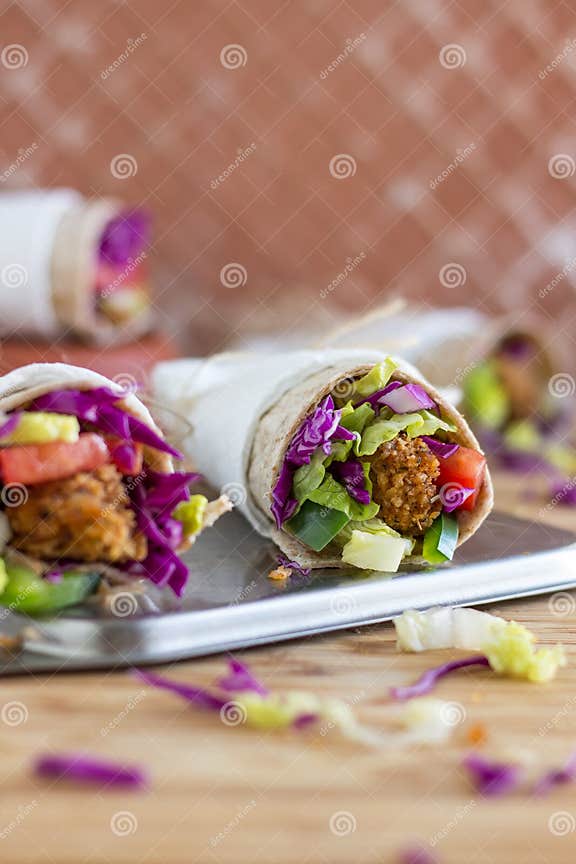 Popcorn Chicken Wraps stock photo. Image of dinner, recipe - 92449586