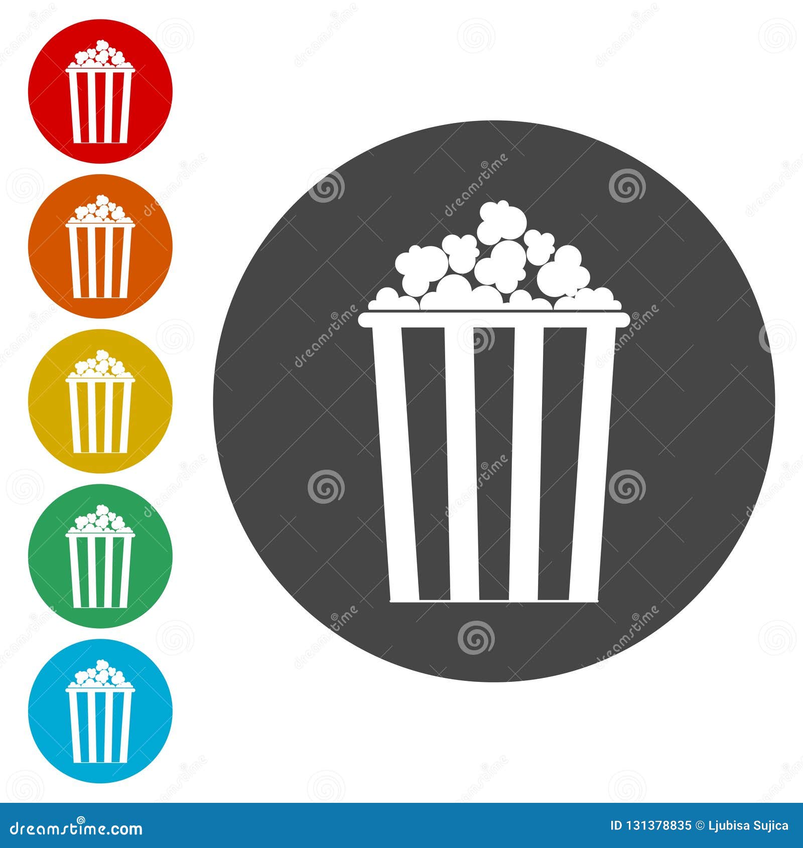 Popcorn. Circle Of Corn Food And Red Striped Packaging. Funny Icon ...