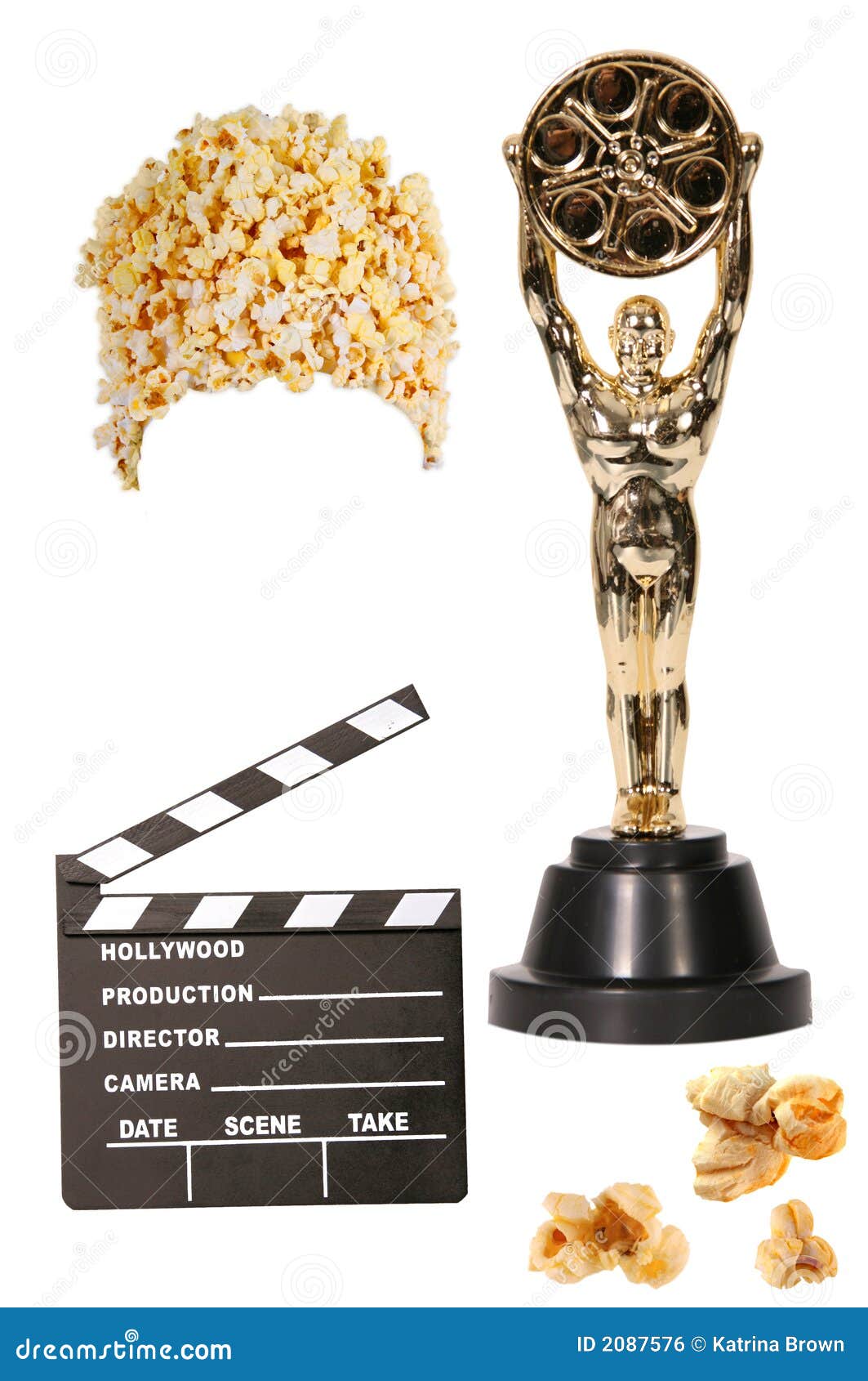 Popcorn, Clapper, and Statue Isolated Stock Photo - Image of actor ...