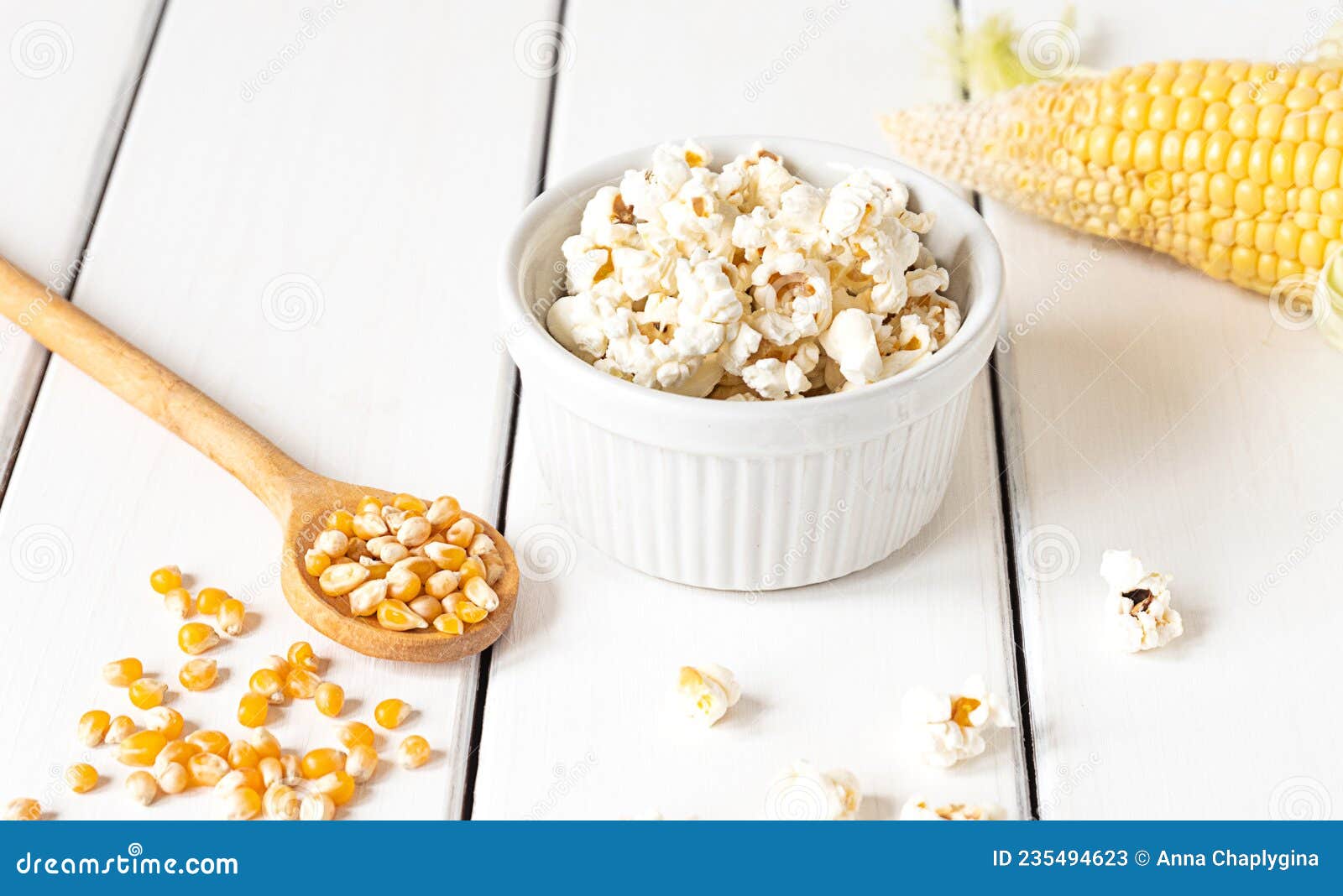 Popcorn, Corn Cob and Corn Grains on White Background Stock Image ...