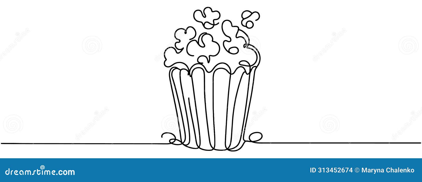 Popcorn in a Cup Continuous One Line Drawing. Vector ...