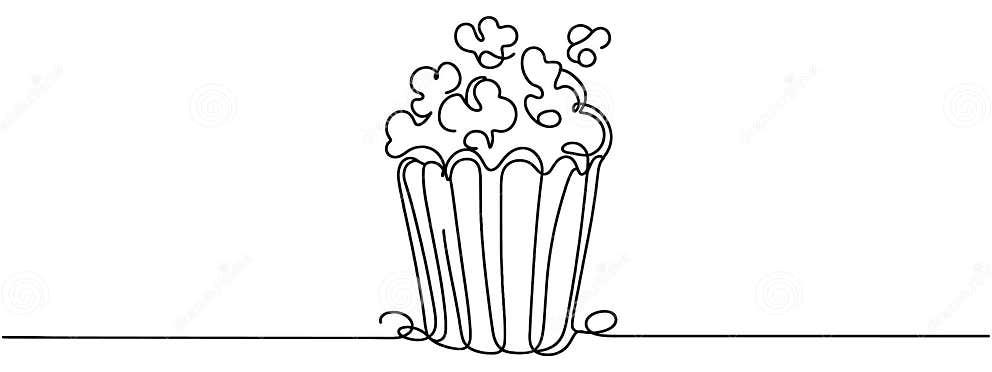 Popcorn in a Cup Continuous One Line Drawing. Vector ...