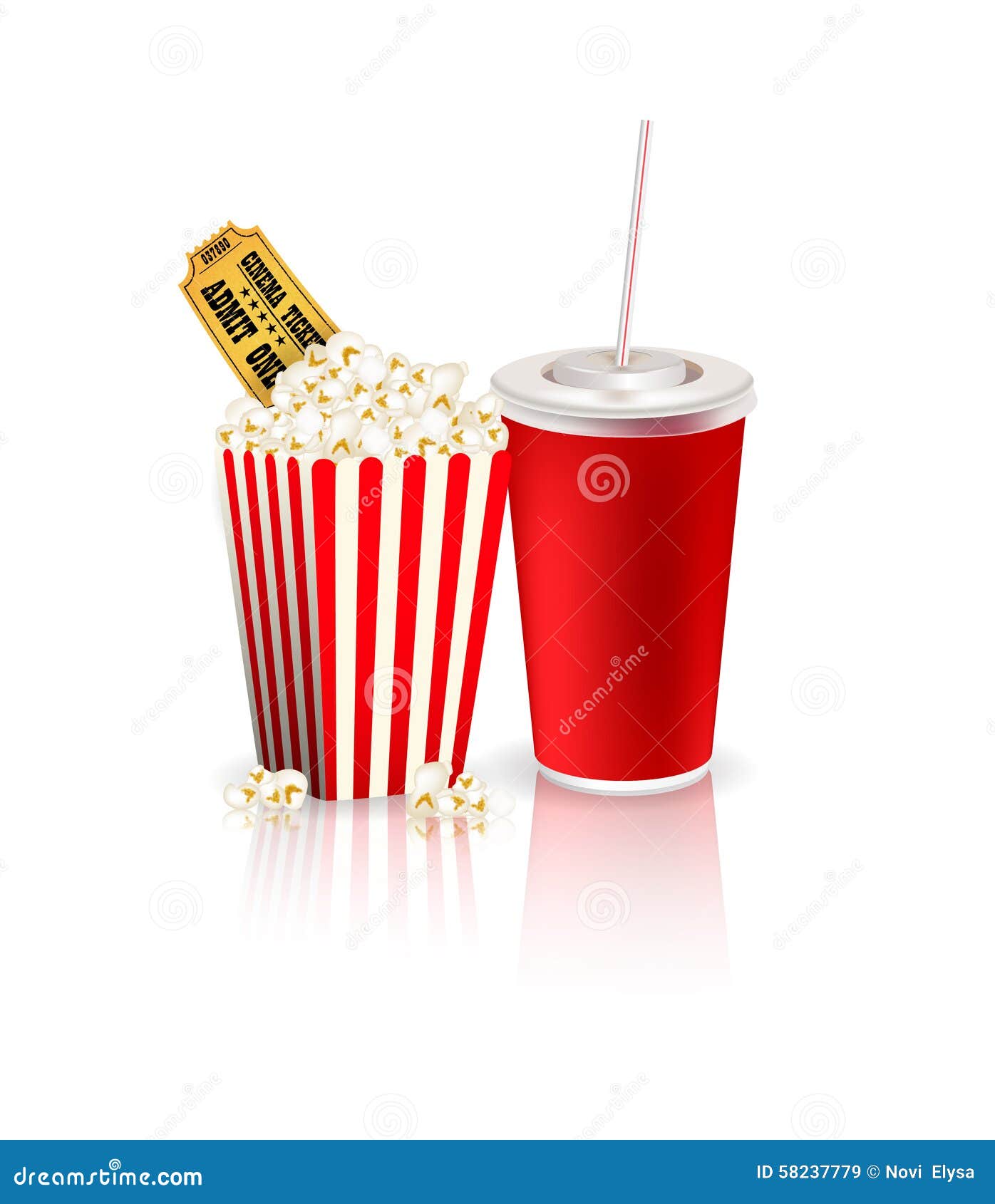 Popcorn, drink and tickets stock vector. Illustration of shot - 58237779