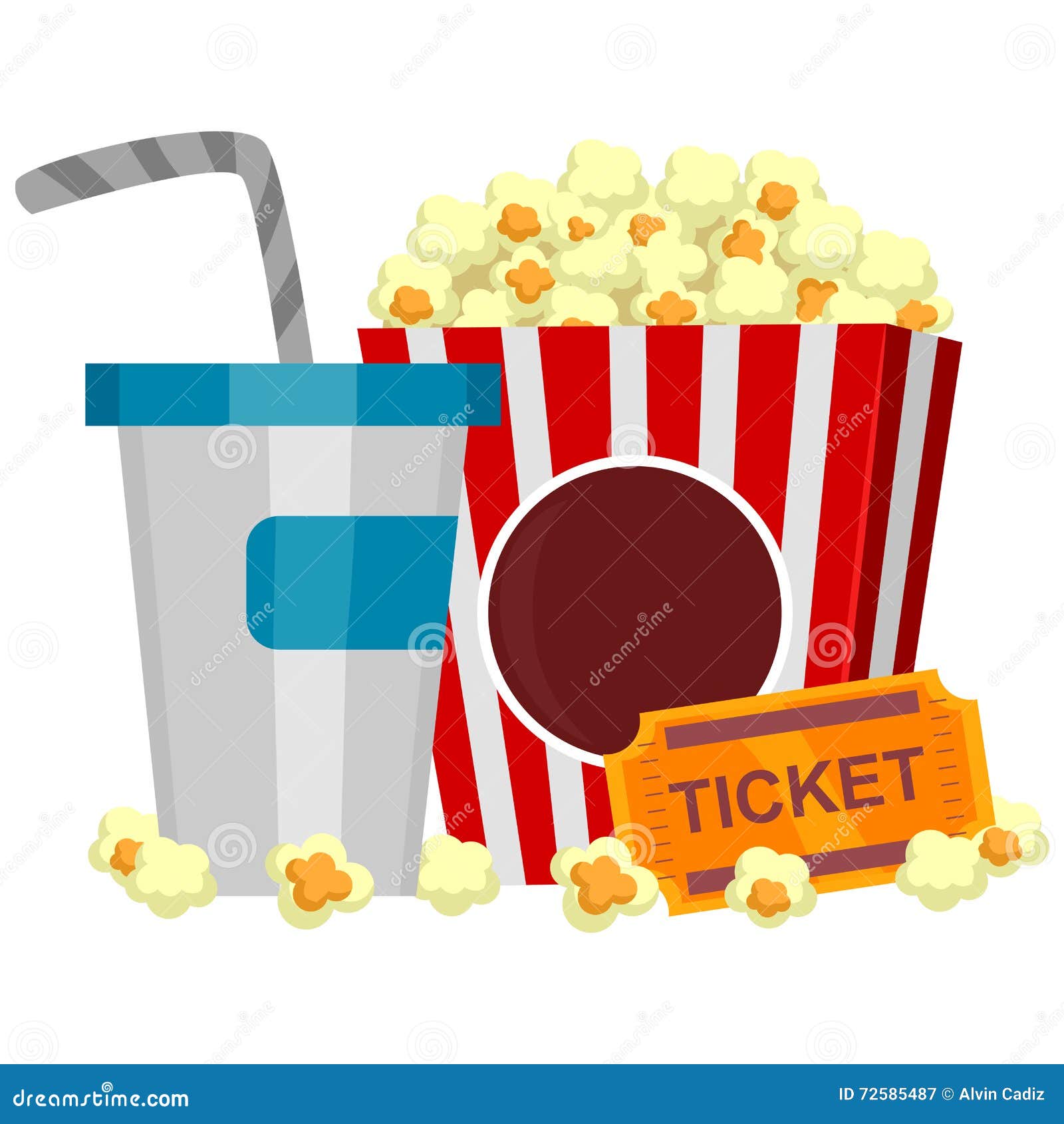 Popcorn Drinks and Ticket stock vector. Illustration of sign - 72585487