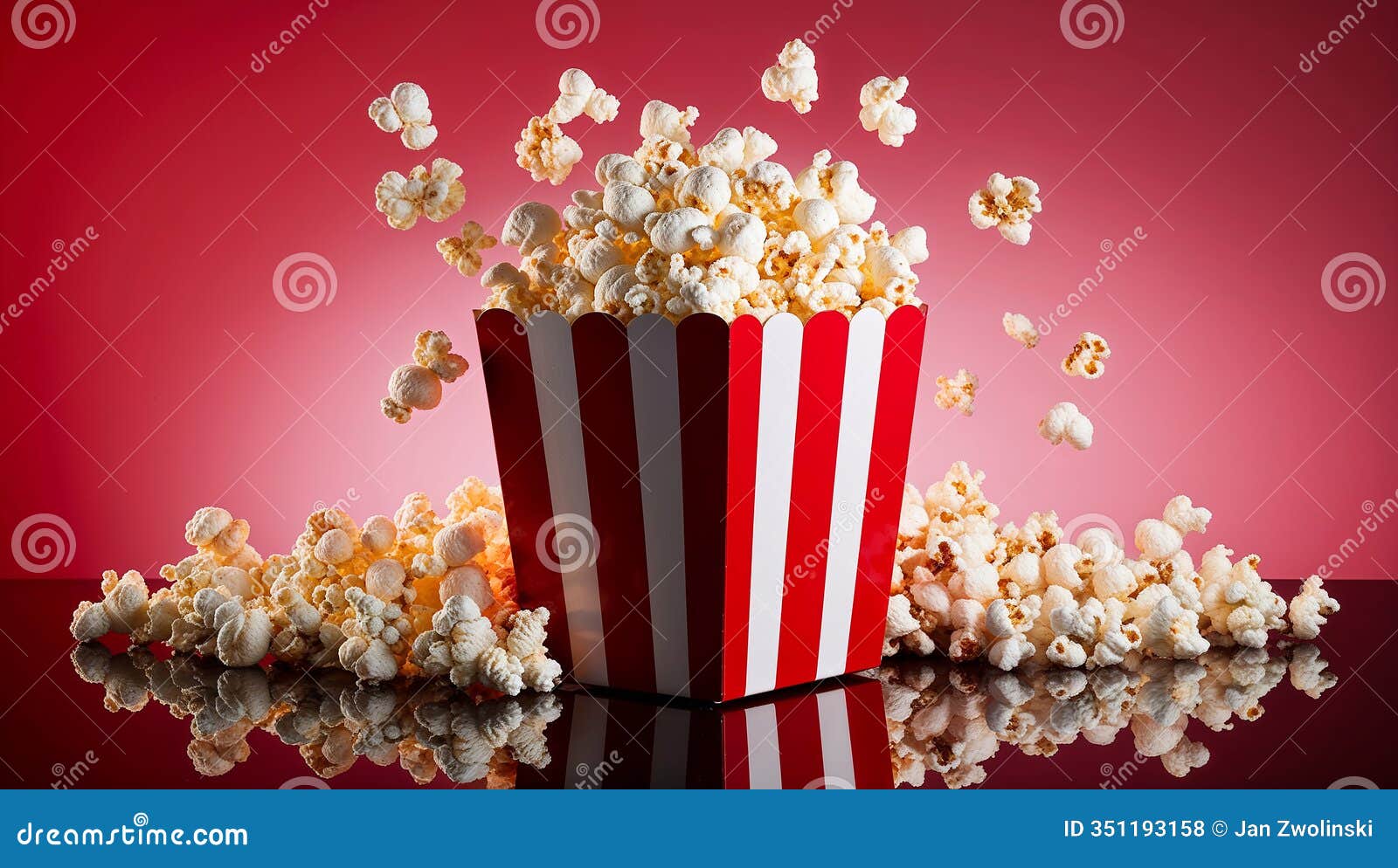 Popcorn Exploding from Classic Red and White Striped Container on ...