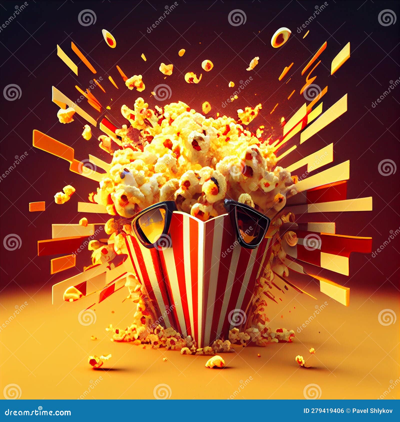 Popcorn Exploding from Inside the Popcorn Box Stock Illustration ...