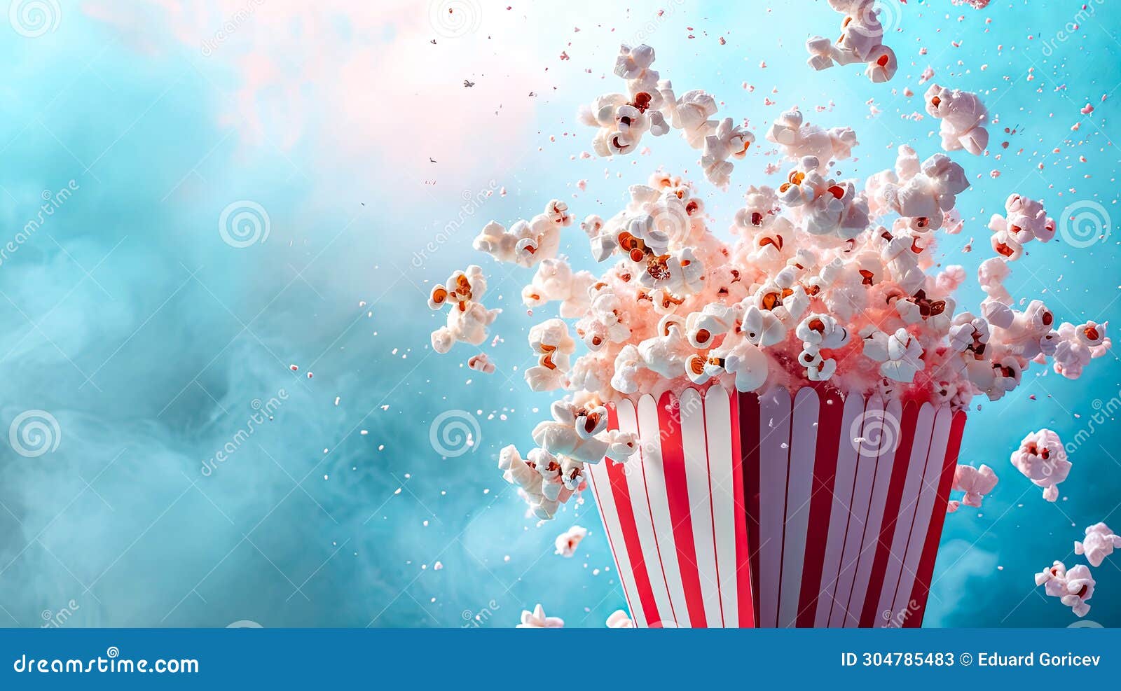 Popcorn Exploding Out of a Classic Red and White Striped Popcorn Box ...