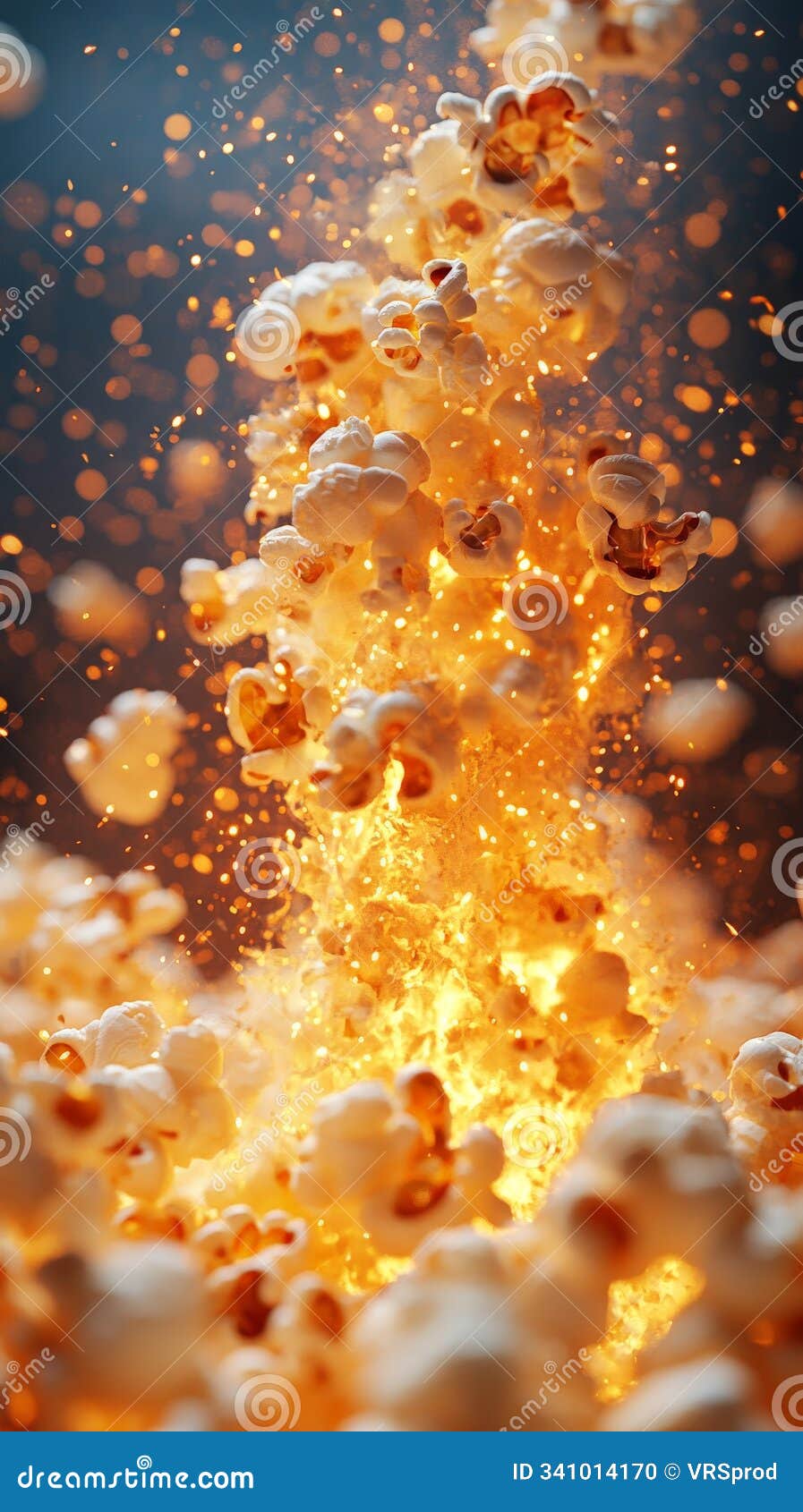 Popcorn Explosion in Cinematic Slow-motion with Fiery Backdrop Stock ...