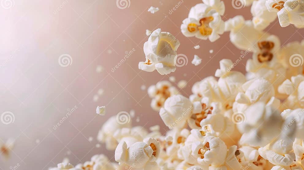 Popcorn Falling into the Air on a Bokeh Background Stock Illustration ...