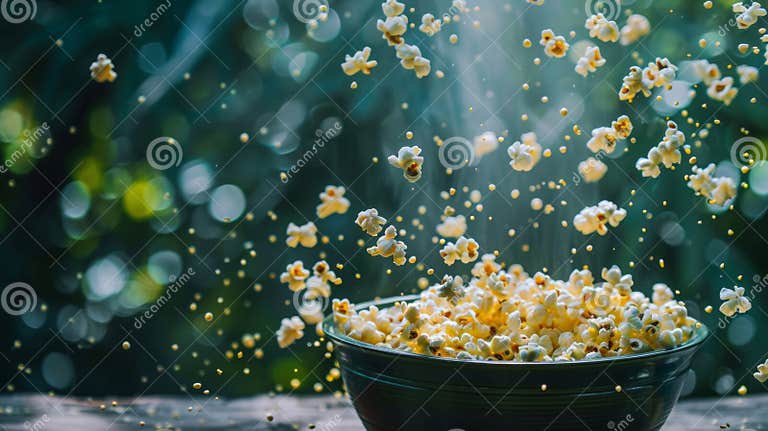 Popcorn Falling into Bowl Outdoors Stock Photo - Image of dynamic ...