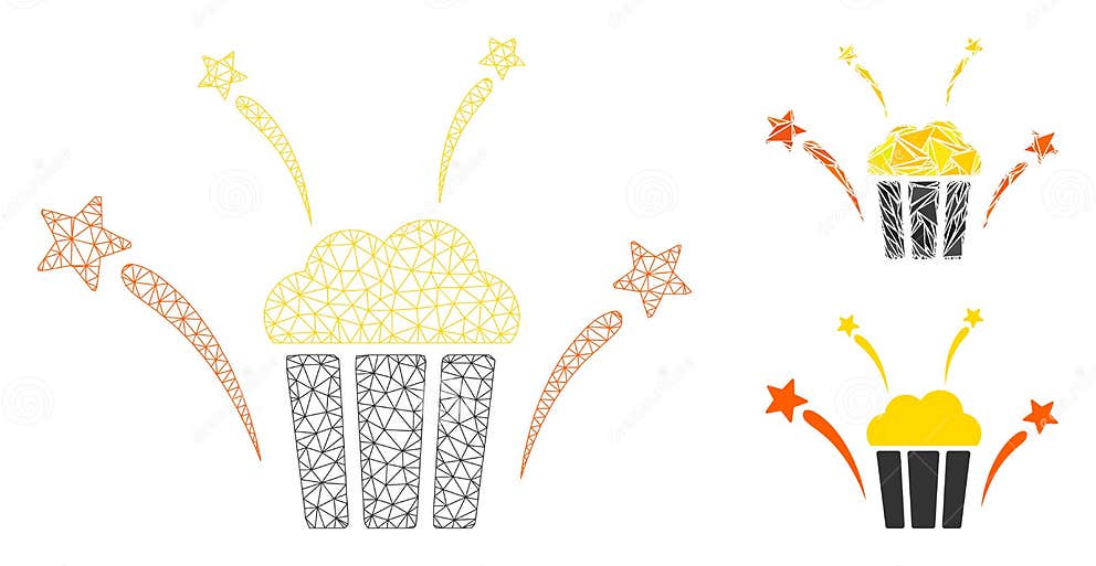Popcorn Fireworks Vector Mesh 2D Model and Triangle Mosaic Icon Stock ...
