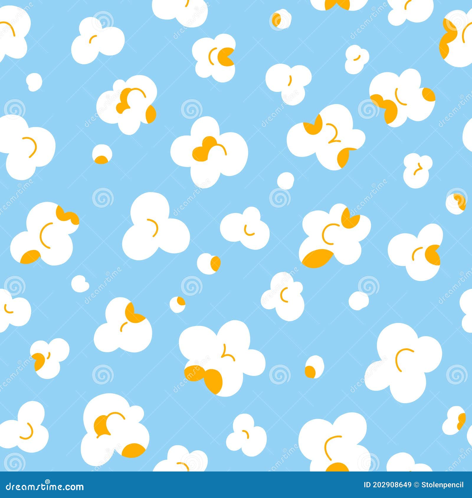 Popcorn Flakes on Light Blue Background, Vector Pattern Stock Vector ...