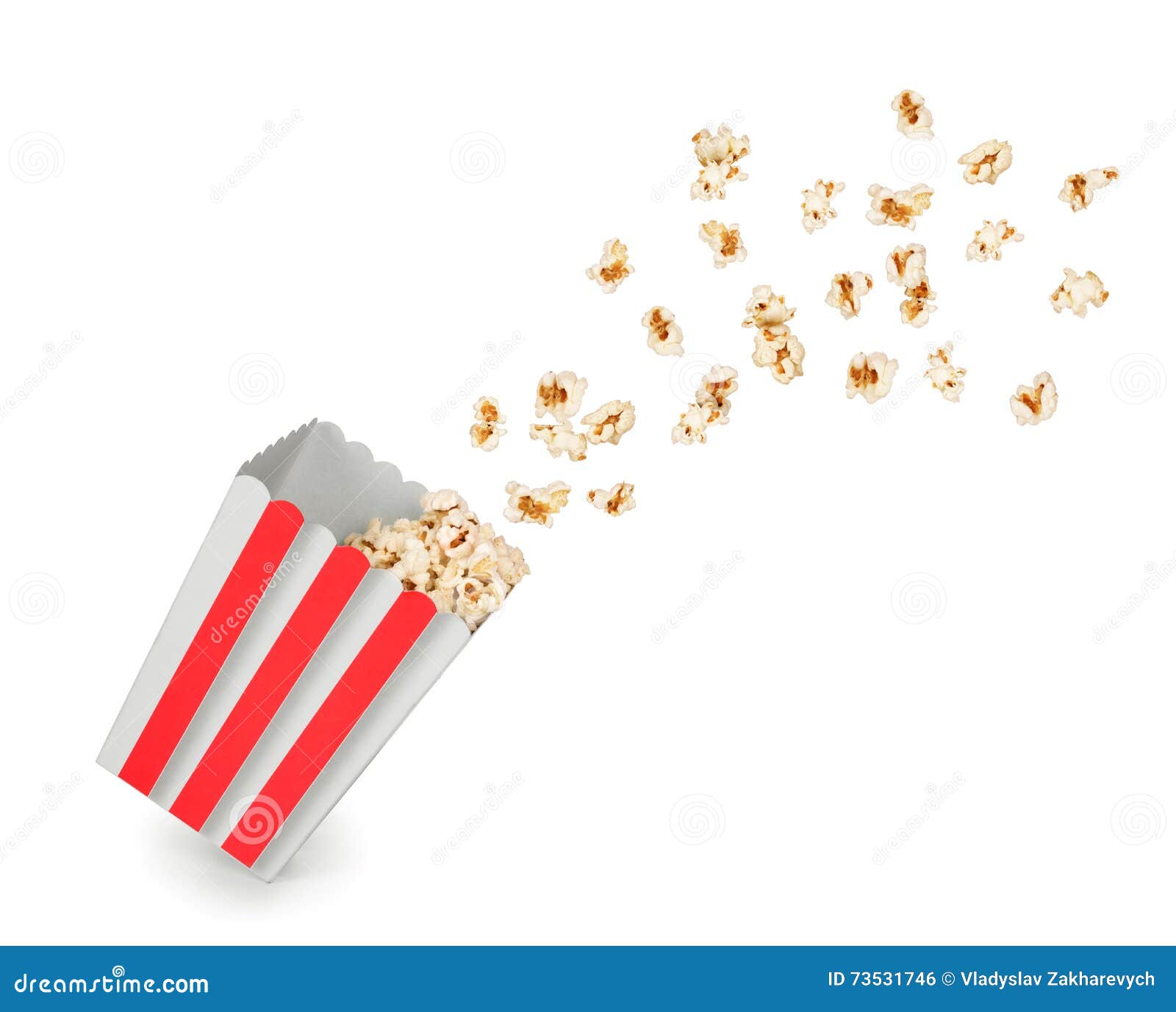 Popcorn with Flying Kernels from Red Stock Photo - Image of snack, blue ...