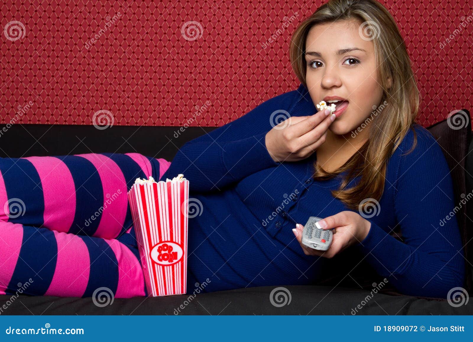 Popcorn Girl stock photo. Image of laying, latin, beauty - 18909072