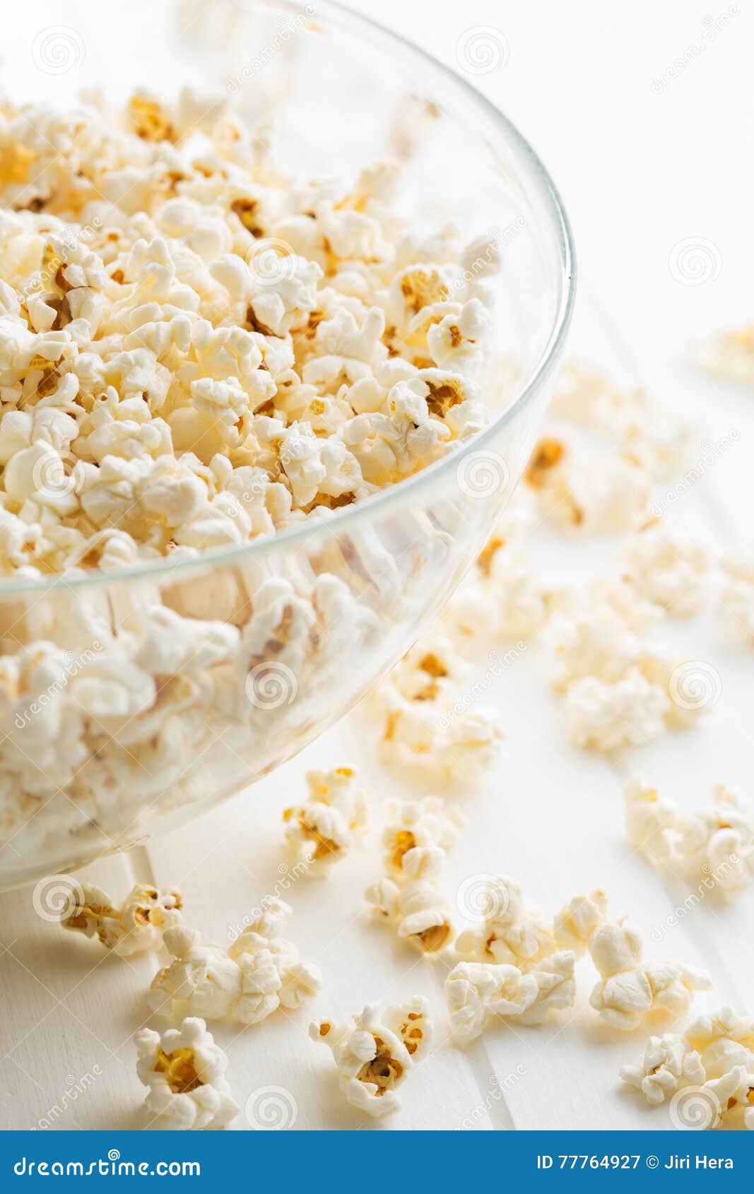 Popcorn in glass bowl. stock image. Image of glass, sweet - 77764927