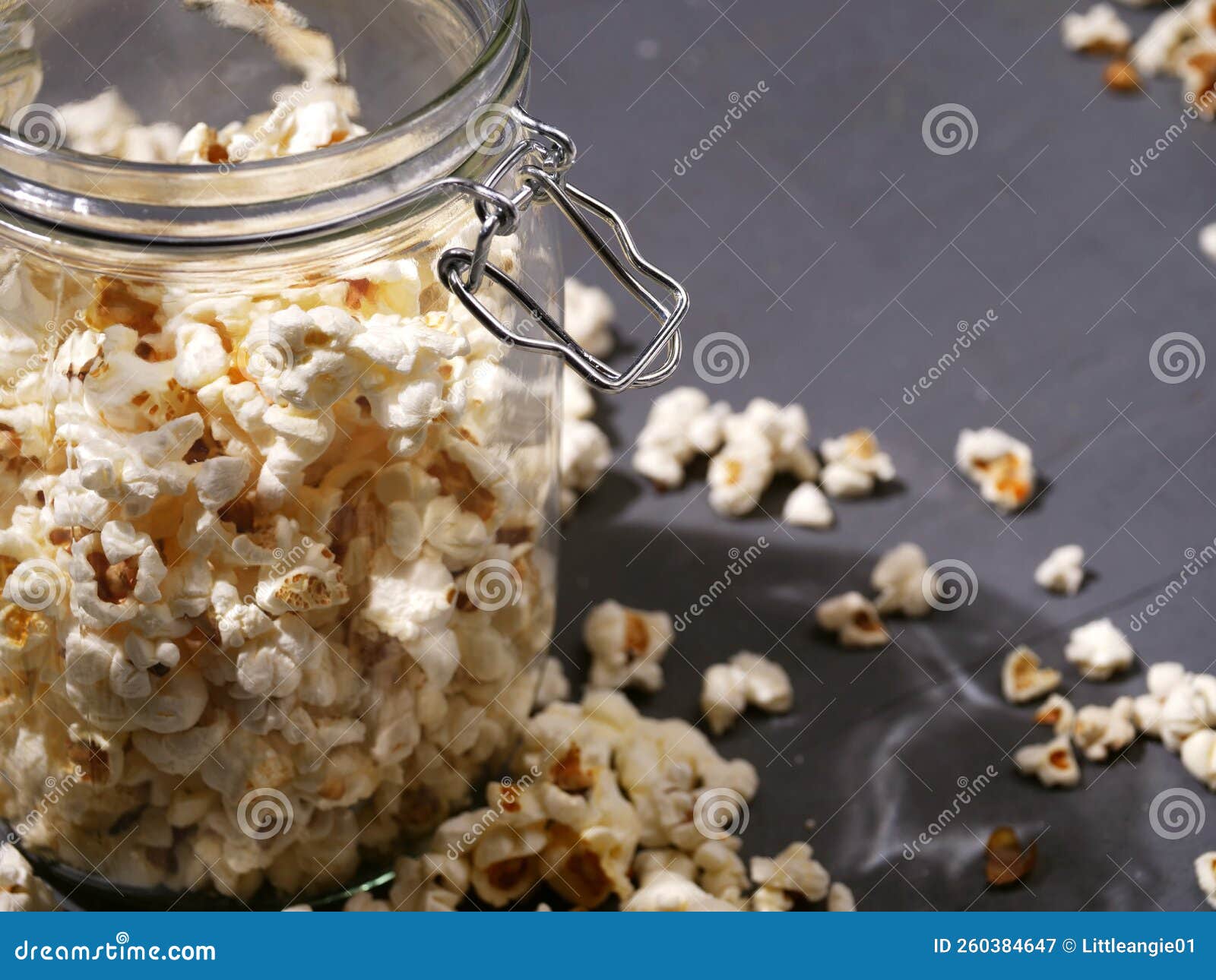 Popcorn in a Glass Jar Medium Shot Stock Image - Image of isolated ...