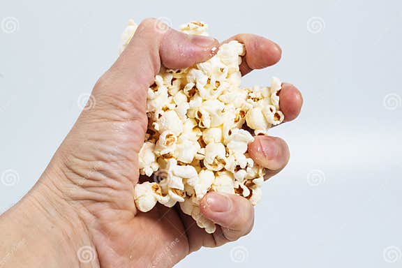 Popcorn in Hand. a Man Popping Popcorn Stock Image - Image of sweet ...