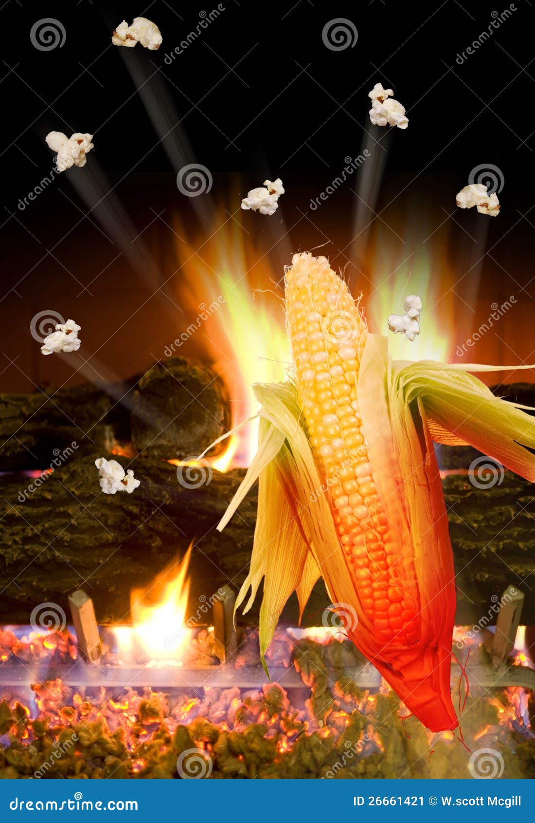 Popcorn, Herausspringend über Feuer Stockbild - Bild von geöffnet ...