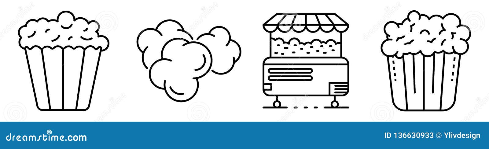 Popcorn Icons Set, Outline Style Stock Vector - Illustration of ...