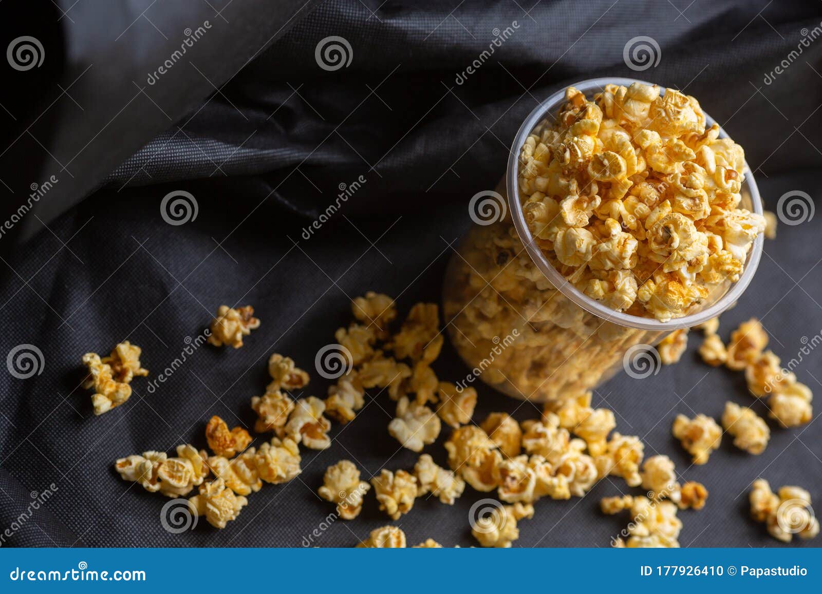 Popcorn in a large bucket stock photo. Image of food - 177926410
