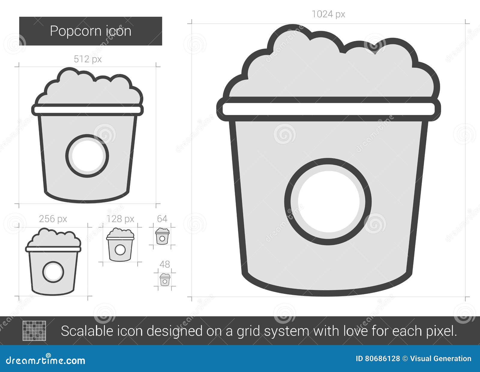 Popcorn line icon. stock vector. Illustration of meal - 80686128