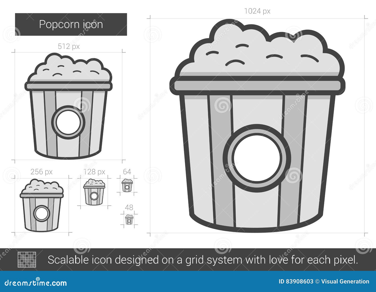Popcorn line icon. stock vector. Illustration of flat - 83908603