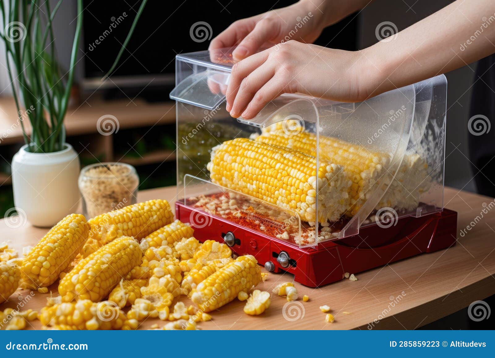 Popcorn Maker in Action with Corn Popping Inside Stock Illustration ...