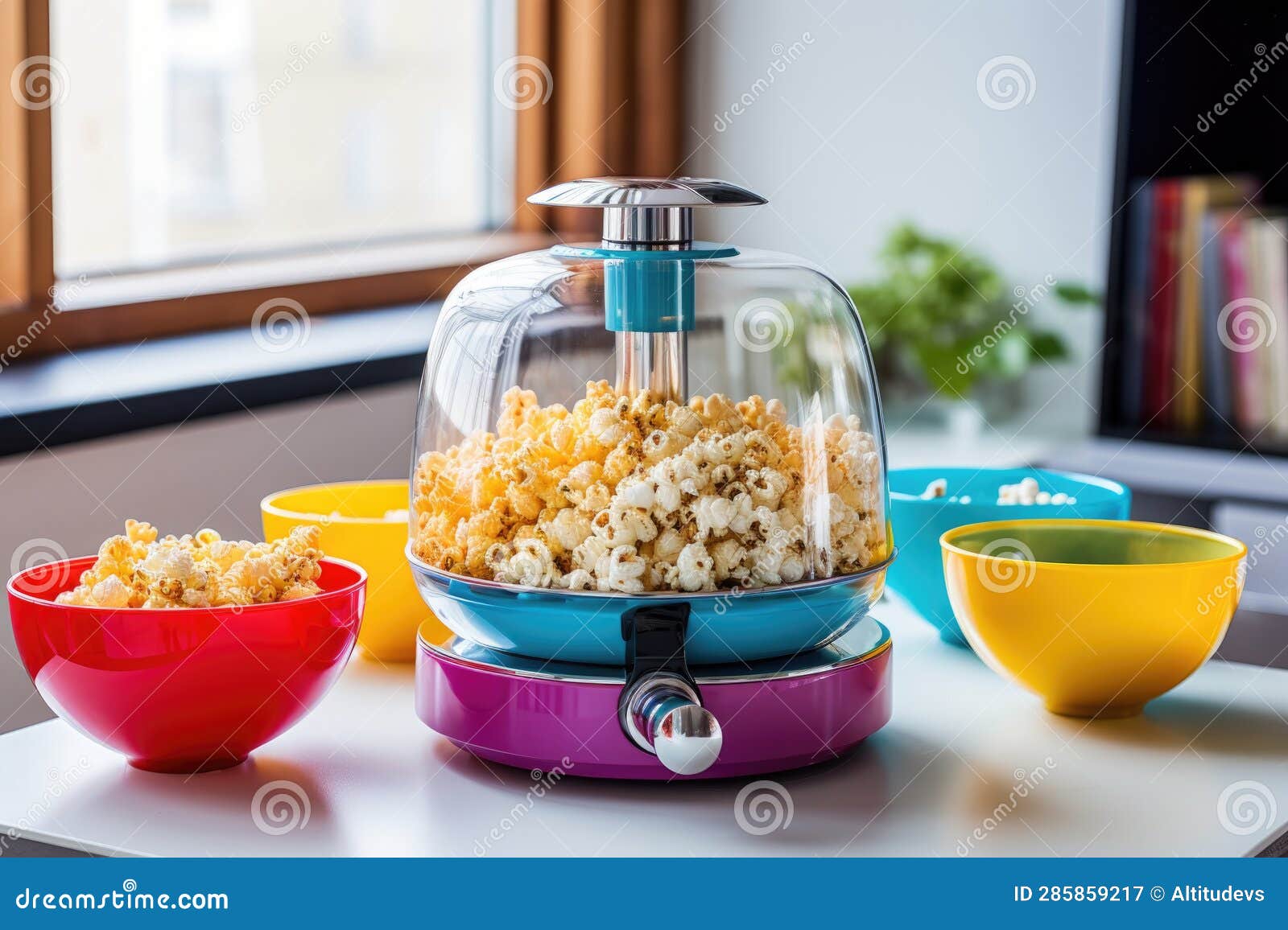 Popcorn Maker with Colorful Bowls Ready for Serving Stock Illustration ...