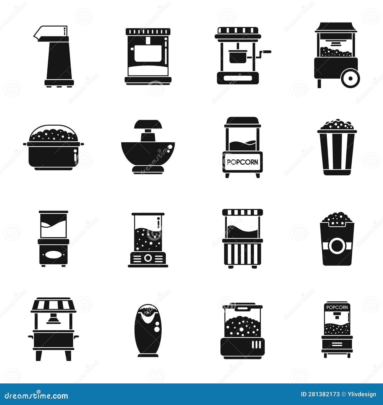 Popcorn Maker Machine Icons Set Simple Vector. Cinema Corn Stock Vector ...