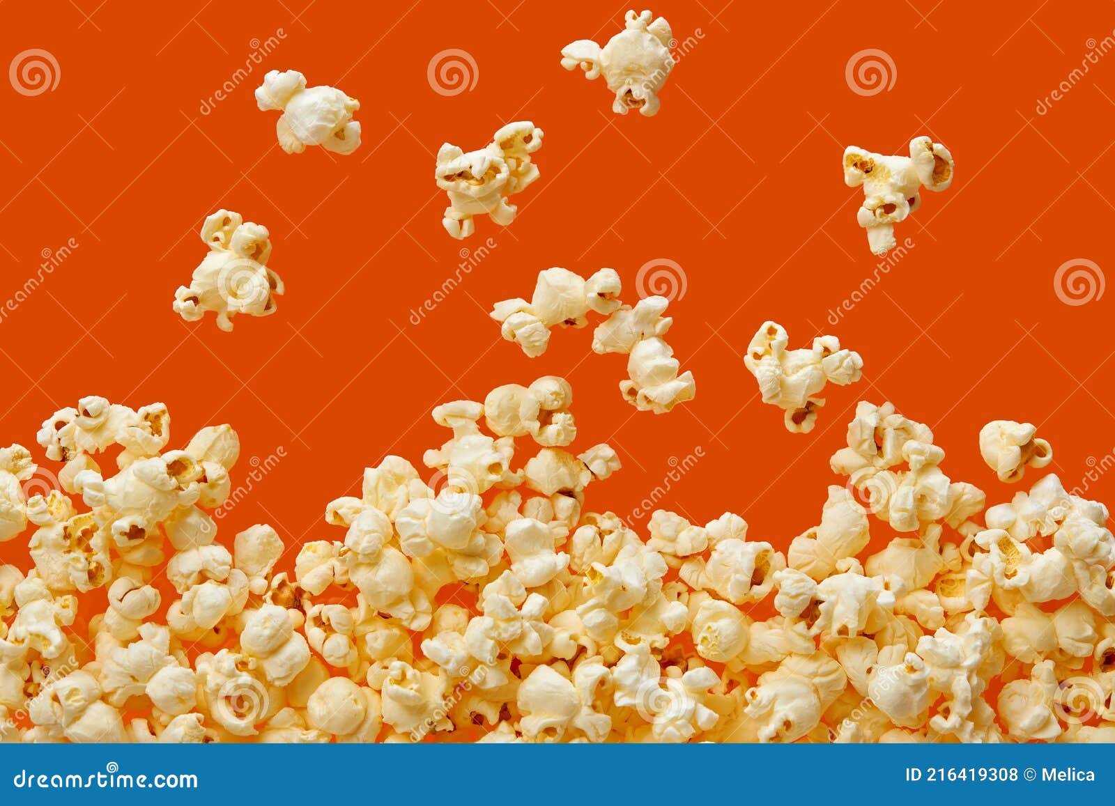 Popcorn on Orange Background Stock Photo - Image of explosion, fast ...