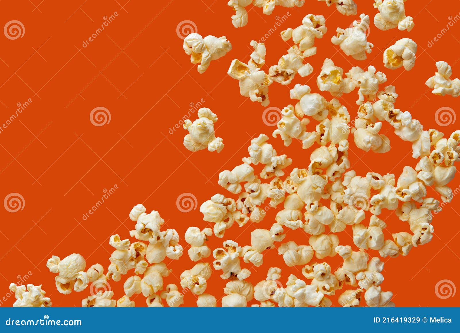 Popcorn on Orange Background Stock Image - Image of popped, explode ...
