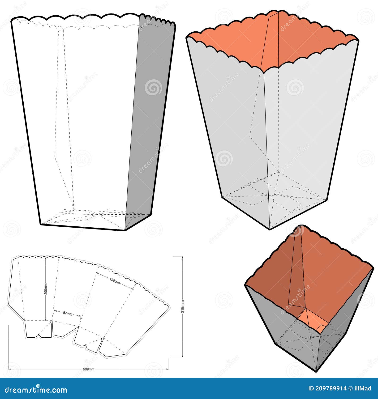 Popcorn Packaging Box Die Cut Template Cartoon Vector | CartoonDealer ...