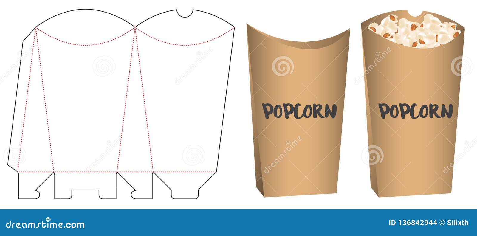 Popcorn Packaging Die Cut Template Design 3d Mock Up Stock Vector