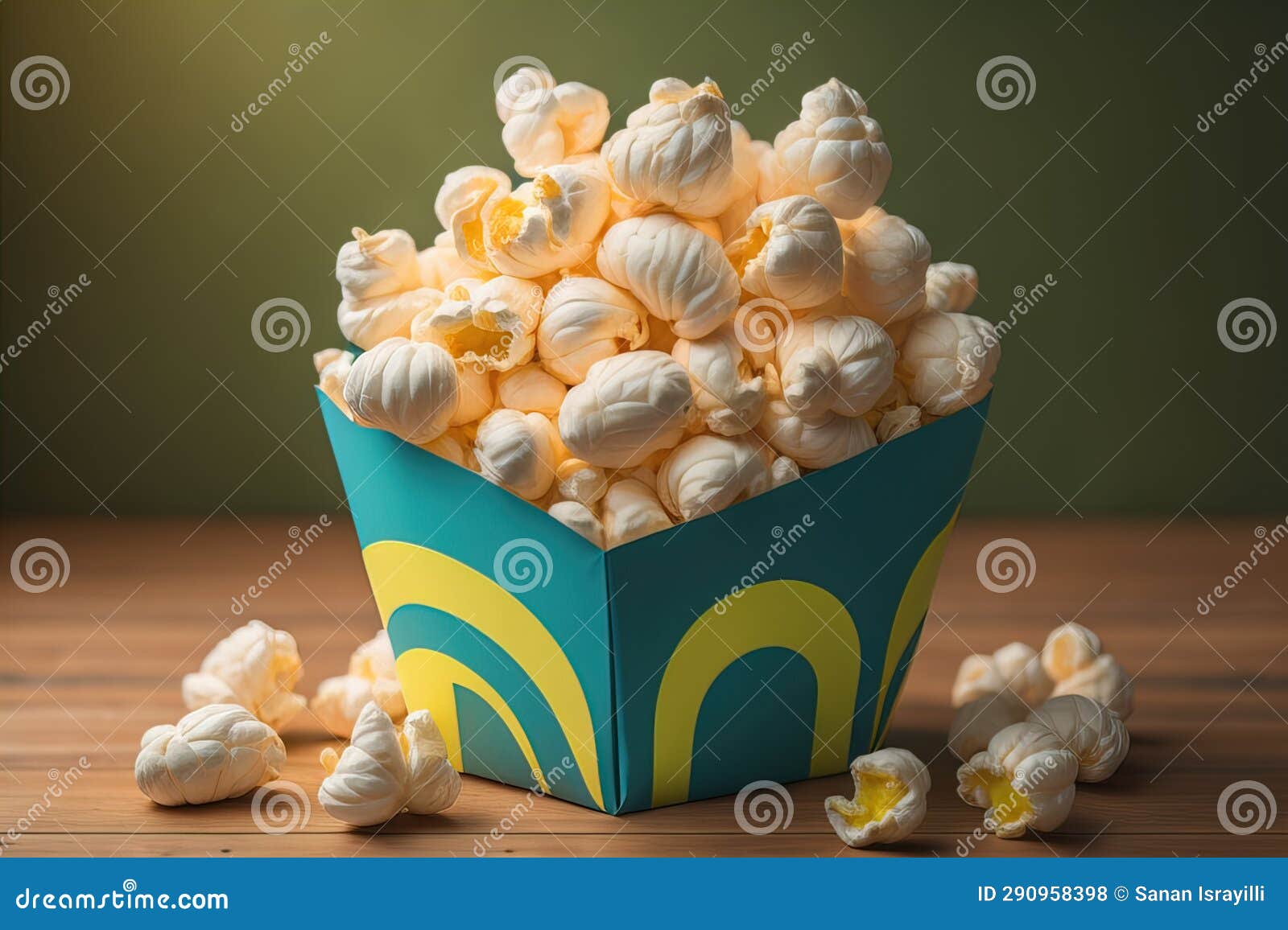 Popcorn in a Paper Box on a Solid Color Background. Ai Generative Stock ...