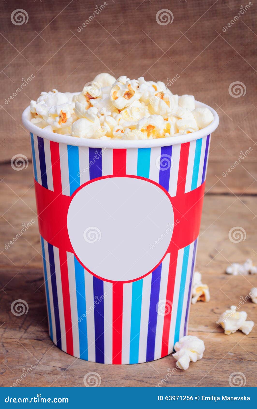 Popcorn in Paper Cup on Wooden Surface. Copy Space Stock Photo - Image ...
