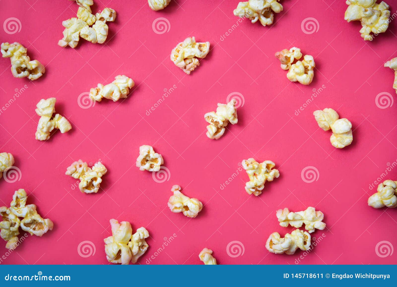 Popcorn Pattern on Red Background on Top View Sweet Butter Popcorn ...