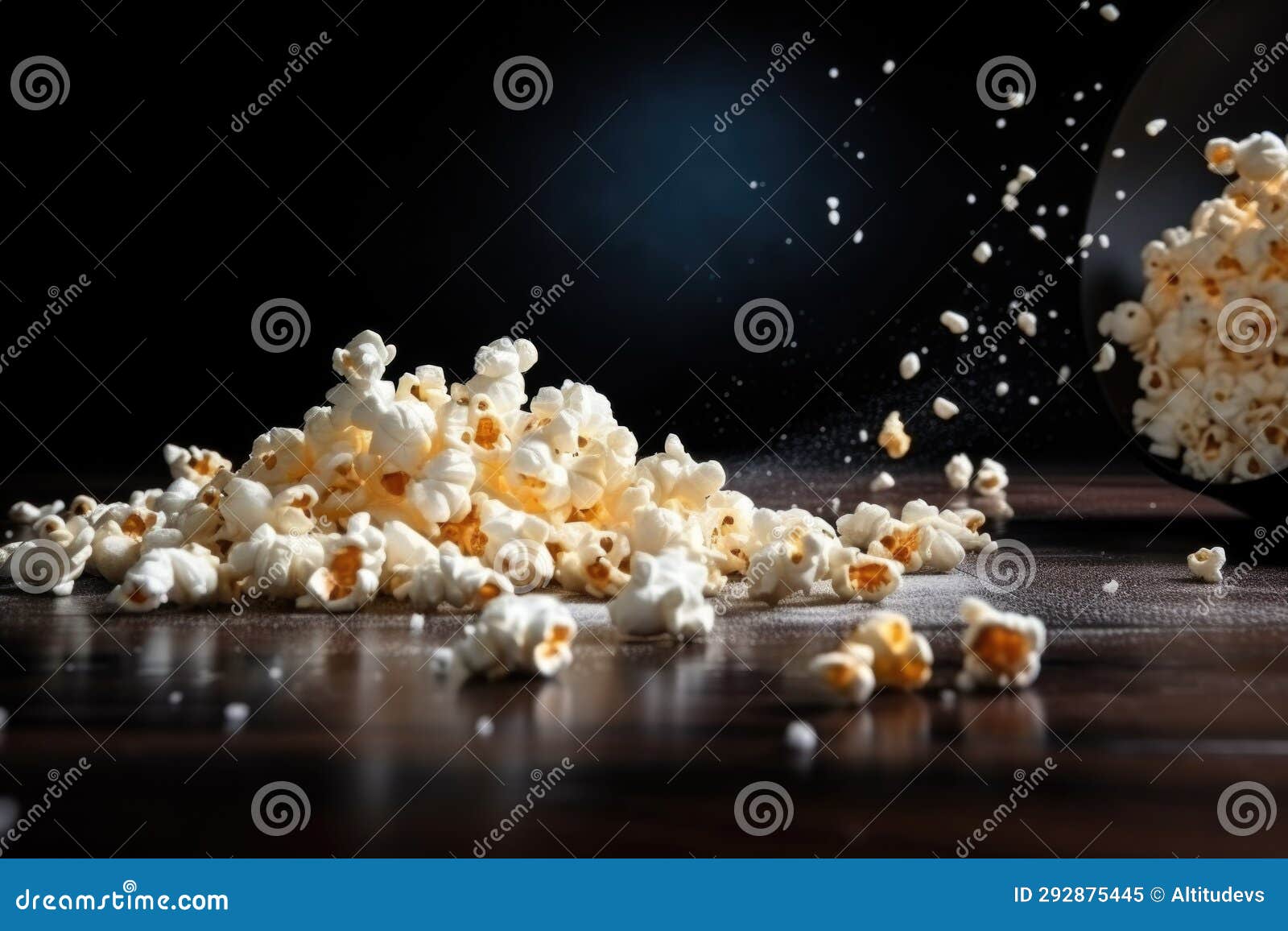 Popcorn Pieces Scattering Over a Dark Table Surface Stock Image - Image ...