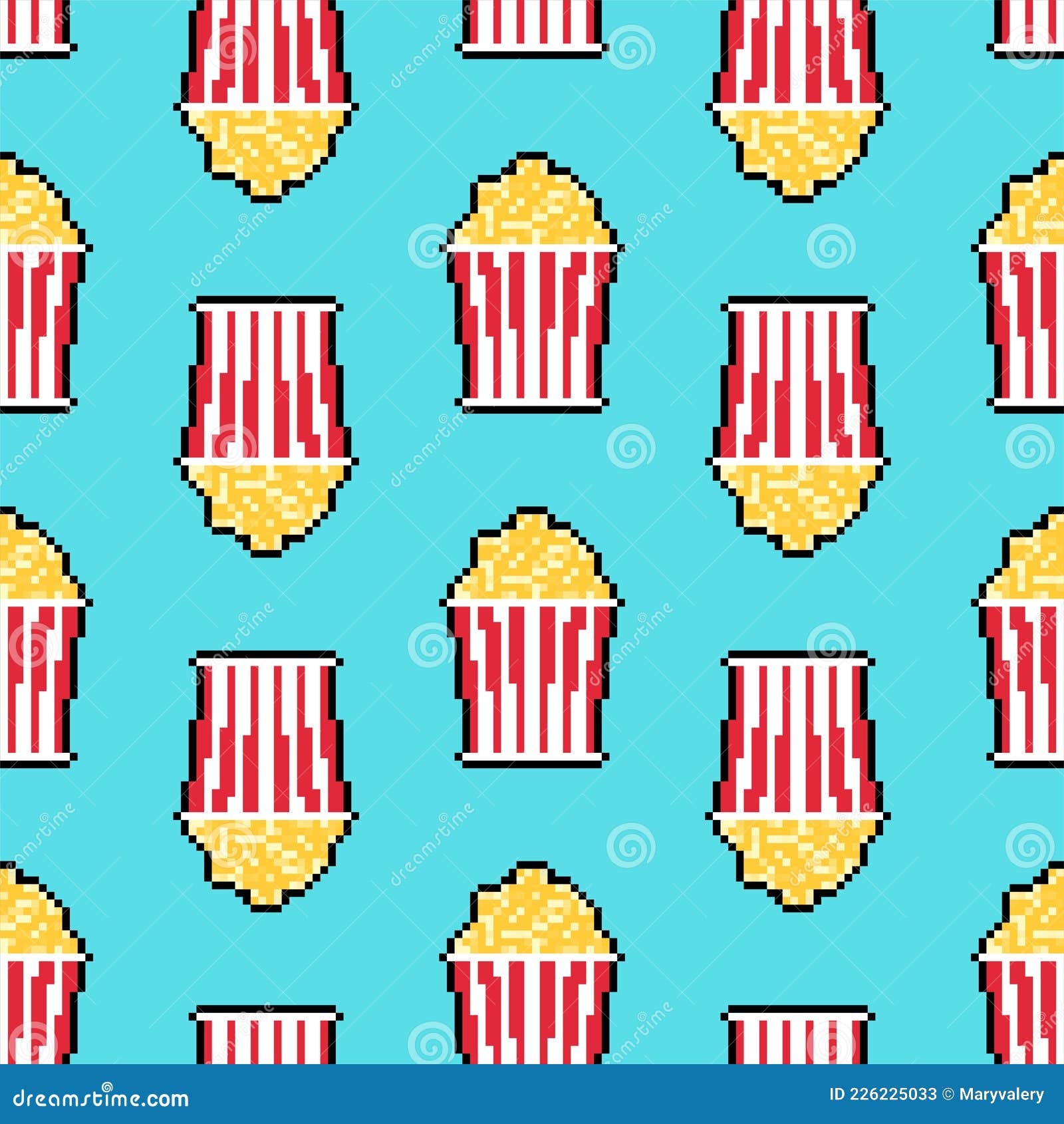 Popcorn Pixel Art Pattern Seamless. 8 Bit Sweetness Background Stock ...