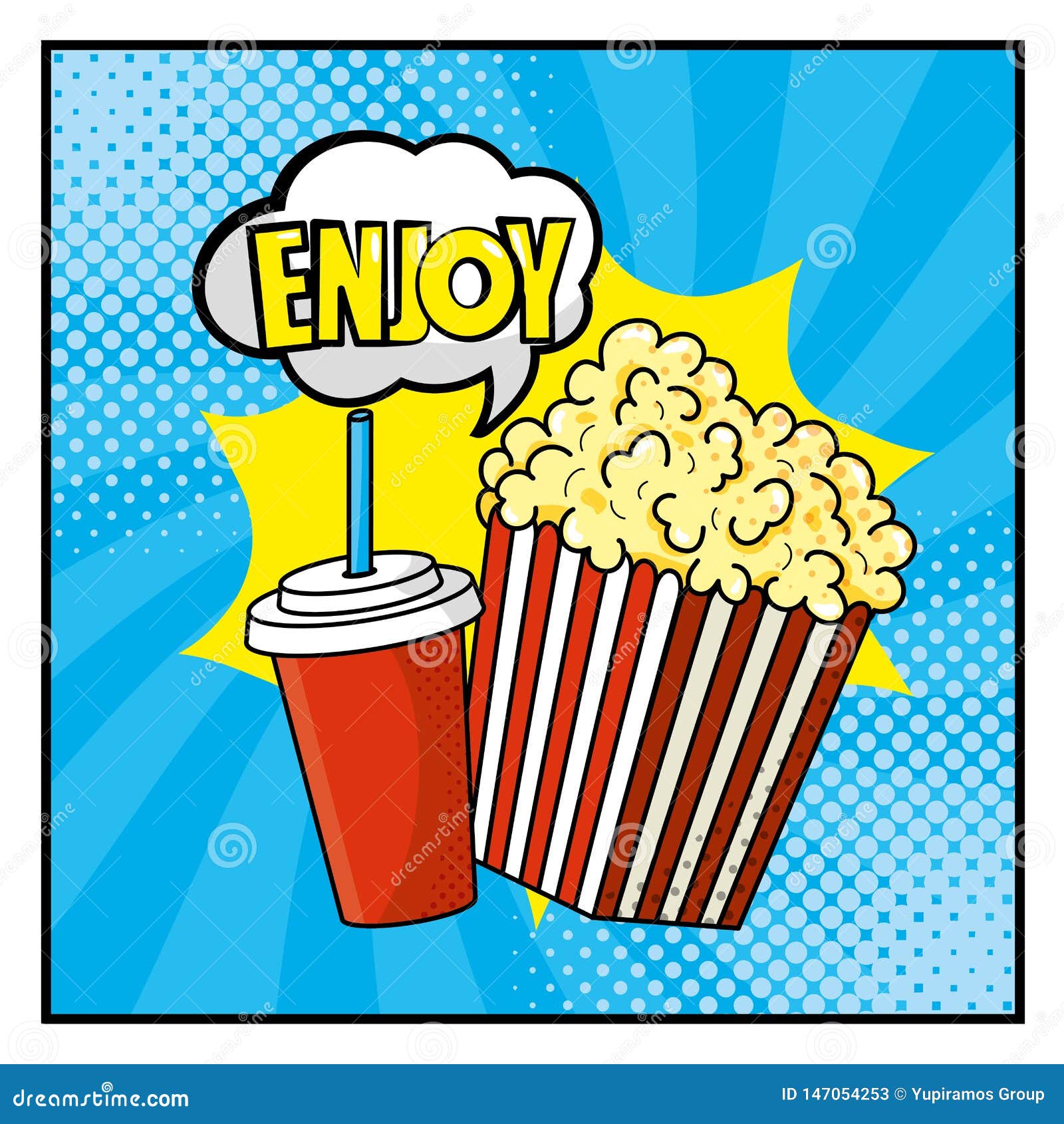 Popcorn with Plastic Soda Cup and Enjoy Message Stock Vector ...